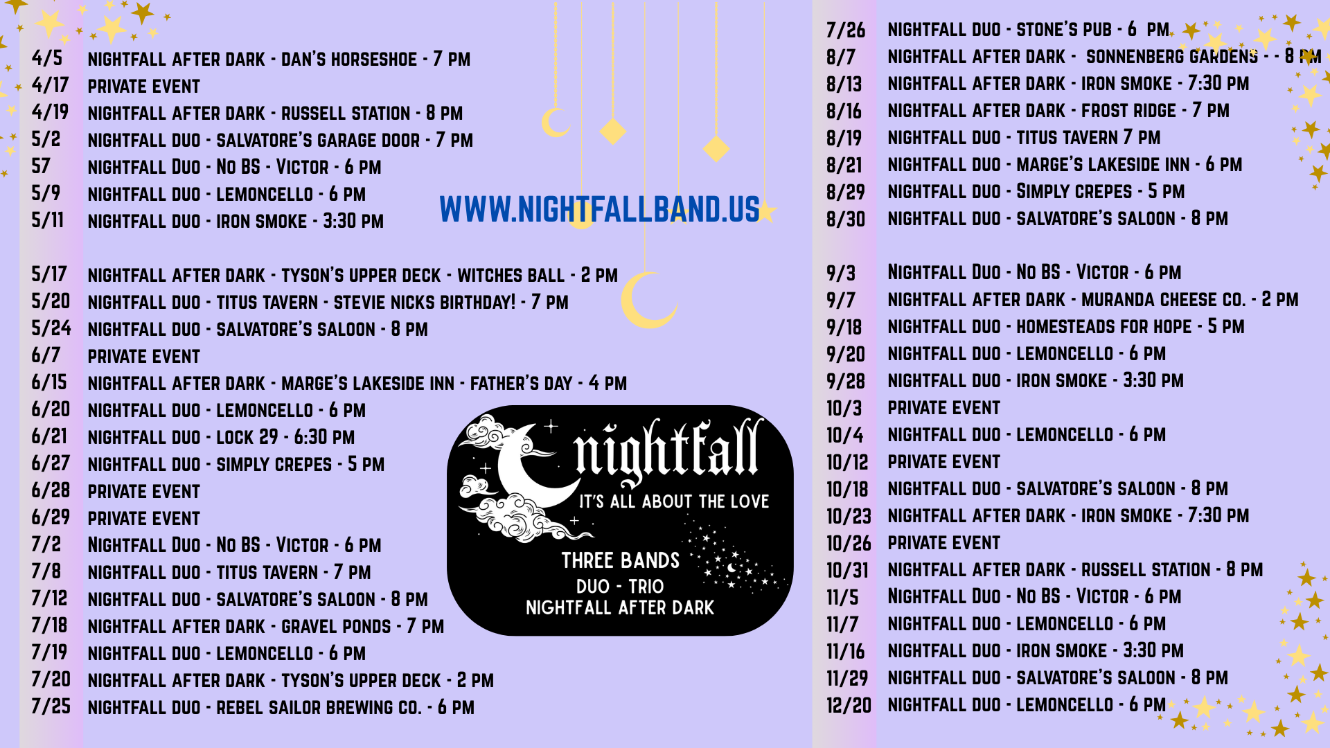 Nightfall Bands! – Nightfall Duo – Nightfall Trio – Nightfall After Dark